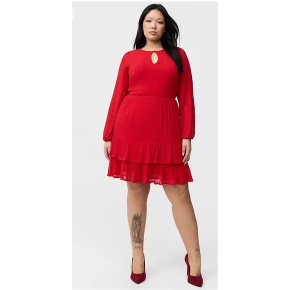 torrid | Dresses | Torrid Red Tiered Keyhole Mini Dress Long Sleeve ...